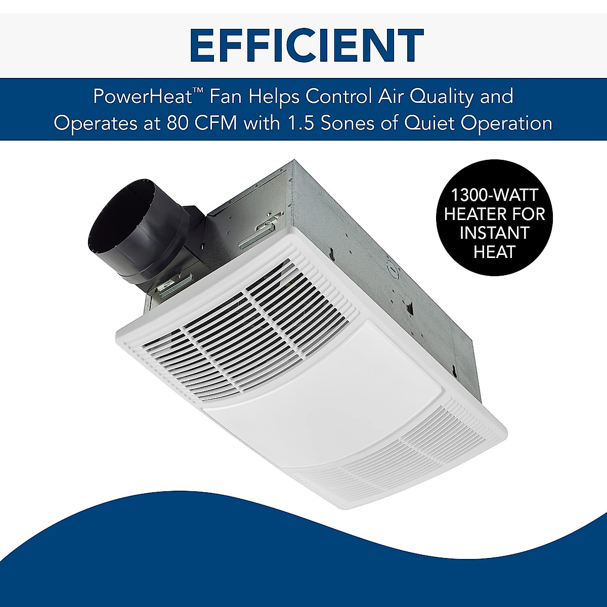 Broan-NuTone Non-Lit PowerHeat Bathroom Exhaust Fan and Heater, 80 CFM, 1.5 Sones, White