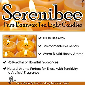 Beeswax Tea Light Candles - 100% Pure Beeswax with One Reusable Glass Candle Holder and Reusable Cotton Bag Eco Friendly Gift Set(12)