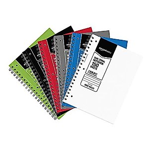 Amazon Basics Wide Ruled Wirebound 3-Subject 150-Sheet Notebook with Pocket Divider - Pack of 6, 10.5 x 8 Inch, Multi-Color