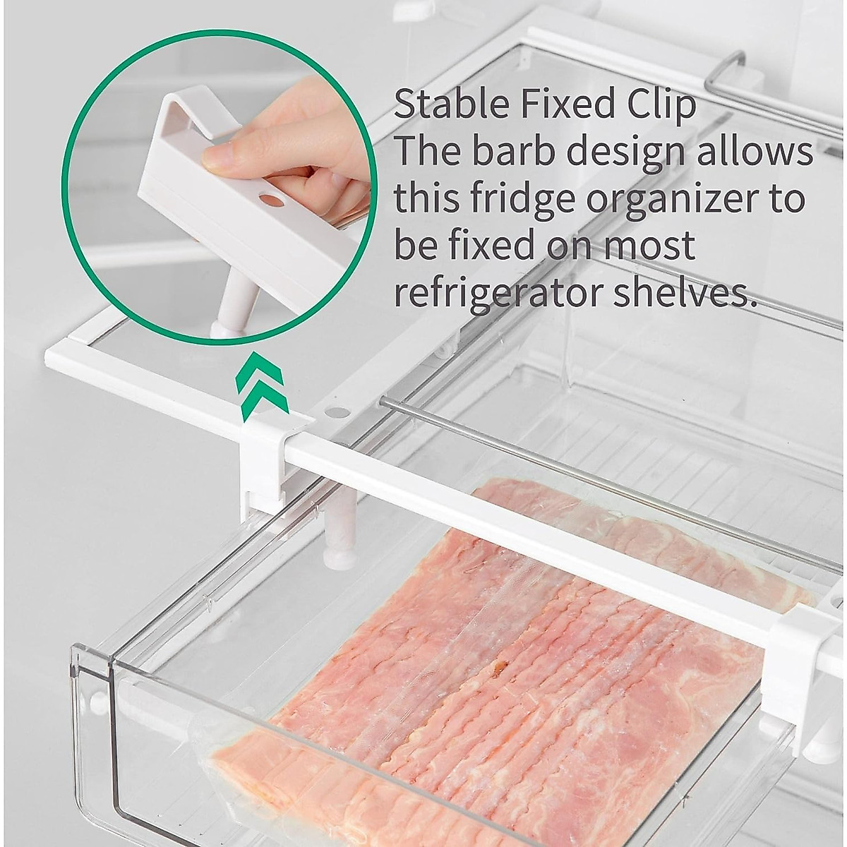 BIINONE Large Fridge Drawer Organizer 14in-20in Upgradation Refrigerator Undershelf Drawer, Extra-Deep Storage Deli Meat, Cheese, Eggs, Fruit, Vegetable