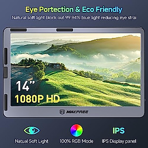 Maxfree F1 Laptop Screen Extender - 14'' Portable Monitor for Laptop with 360° Rotation Stand - Full Type-C & Mini-HD Plug & Play - Compatible with Windows, Mac, Surface, Switch - for 12-17'' Laptops