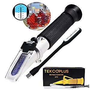 0-10% Brix Refractometer for Testing Sugar Content Maple sap Syrup, Low-Concentrated Sugar Solutions, Tea, Portable Hand Held Sugar Content Measurement with ATC Function and LED Light, pipettes