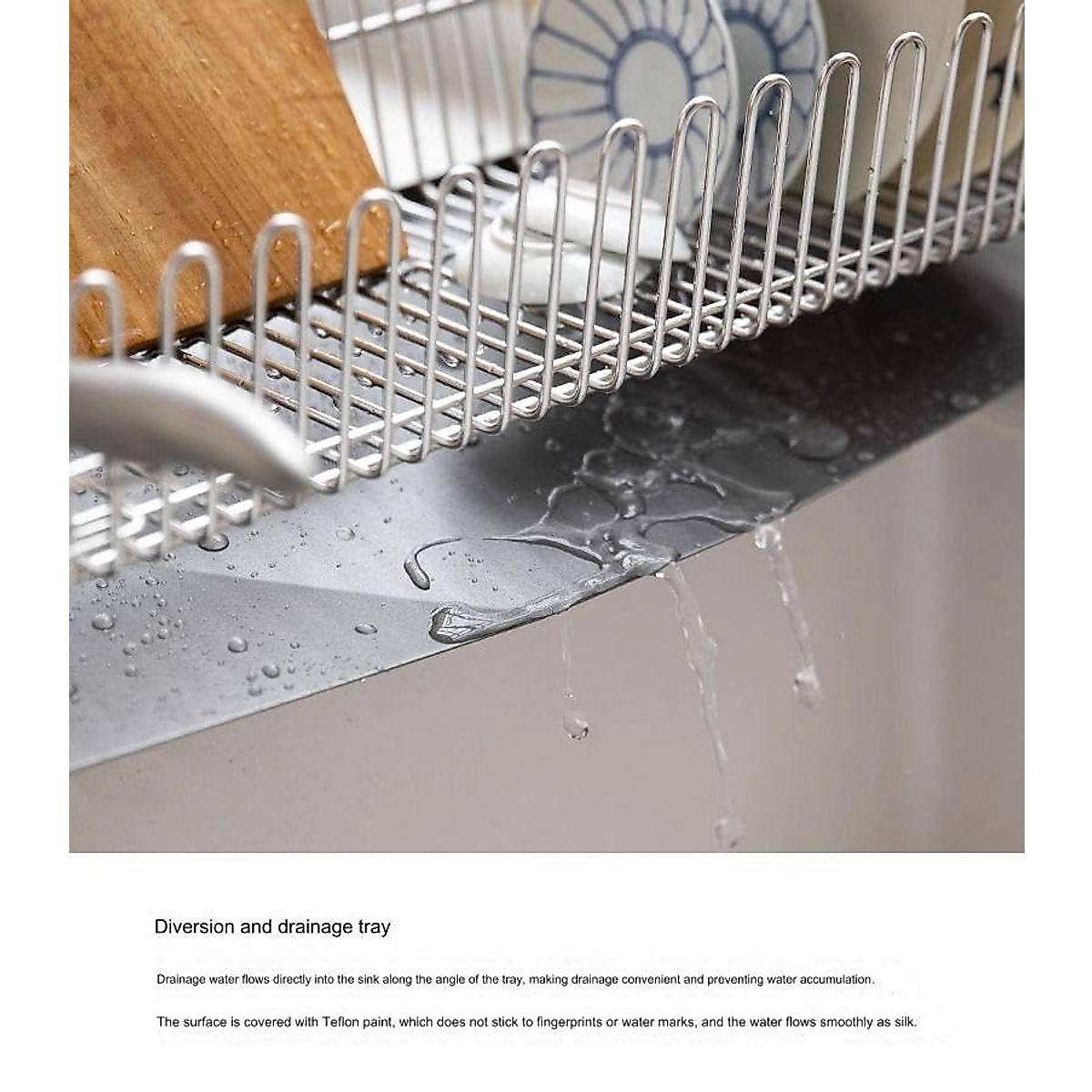 Dish Drying Rack 304 Stainless Steel Dish Rack with Drainboard Drainage, Utensil Holder for Various Kitchenware,Comes with chopstick holder Multifunctional Dish Rack for Kitchen Counter,Cup Holder,(St