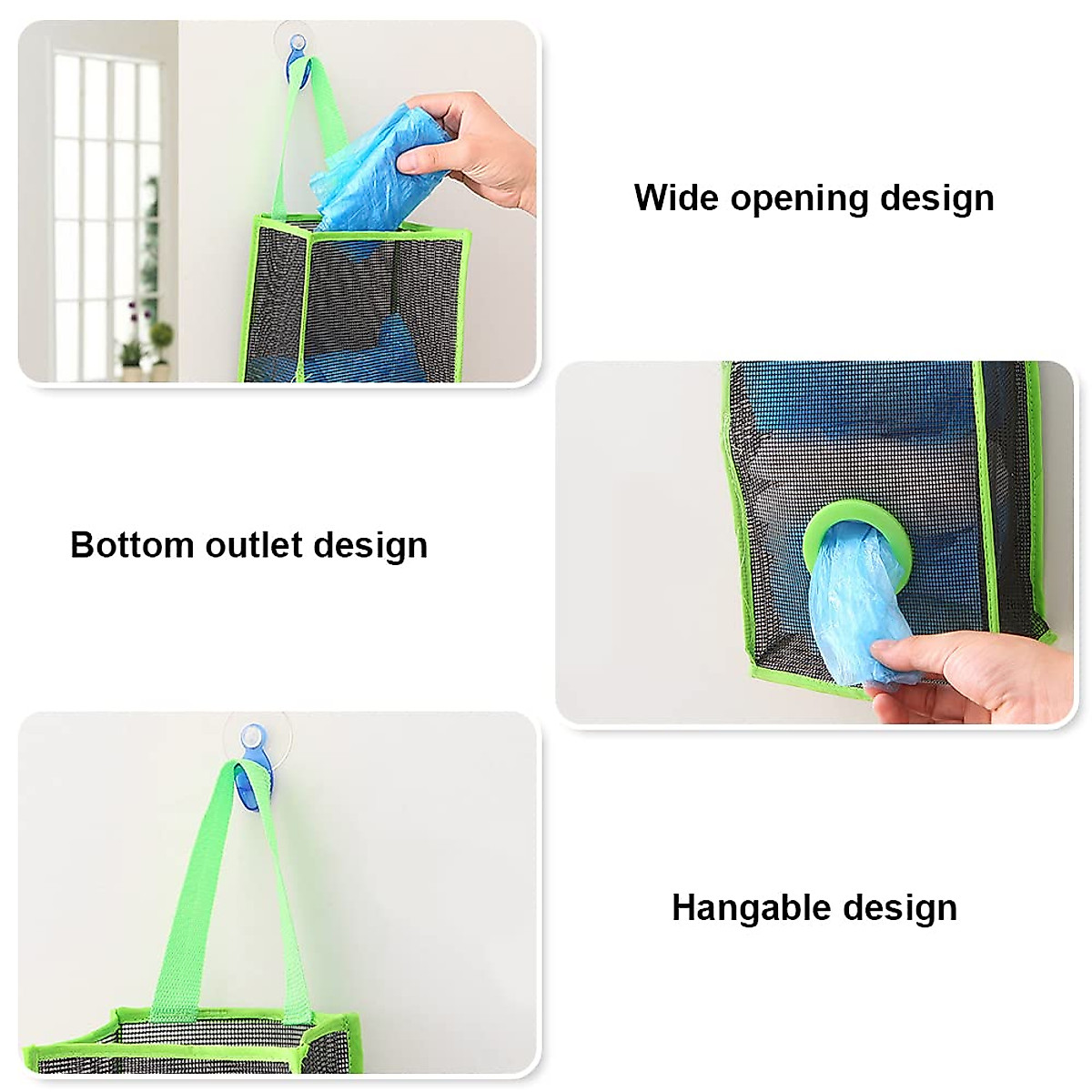 RUIBAOCHEN Plastic Bag Holder，Hanging Folding Mesh Garbage Bag ， Transparent Grocery Bag Dispenser for Kitchen Travelling Supplies Size S