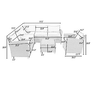 Merax 5 Piece Patio Furniture Set Outdoor Conversation PE Wicker Rattan Sectional Sofa, Coffee Table and Single Chair, Beige
