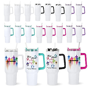 sweet grain 40oz Sublimation Tumbler with Handle and Straw Lid, 20 Pcs Double Wall Vacuum Reusable Stainless Steel Insulated Water Bottle Travel Mug Cup, Mixed Color, DIY Gift