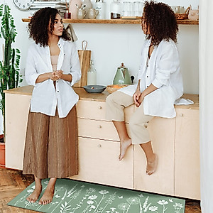 Sage Green Kitchen Mat Rug Set of 2- Plant Floral Butterfly Kitchen Rugs with Runner Kitchen Decor Accessories Things, Kitchen Rug Mat- Leaves Rugs for Home Kitchen Large- 17x30 and 17x47 Inch