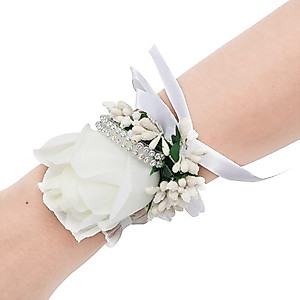 Febou Wrist Corsage 4 Packs Wedding Bridal Wrist Flower Rose Wristband Corsage Flower for Bride Bridesmaid Perfect for Wedding, Prom, Party (4 Packs, Wrist-White)