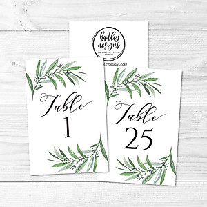 1-25 Greenery Eucalyptus Table Number Double Sided Signs For Wedding Reception, Restaurant Birthday Party Calligraphy Printed Numbered Card Centerpiece Decoration Setting Reusable Frame Stand 4x6 Size