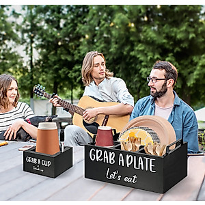 Kitchen Utensil Holder, Kitchen Countertop Plate Organizer with Large Cup Holder, Paper Plate Holders, Disposable Dish Holder and Disposable Cup Holder Utensil Caddy for Kitchen, Party, BBQ(Set of 2)…