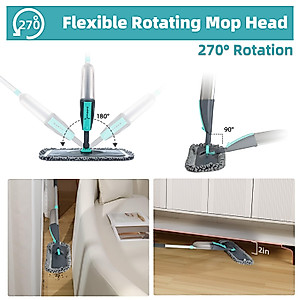 Microfiber Spray Mop for Floor Cleaning Wet Dry, Home Kitchen Hardwood Floor 360° Spin Flat Dust Mops with 12 FL.OZ. Refillable Bottle Include 4 Microfiber Reusable Pads 1 Scrubber and 1 Mop Holder