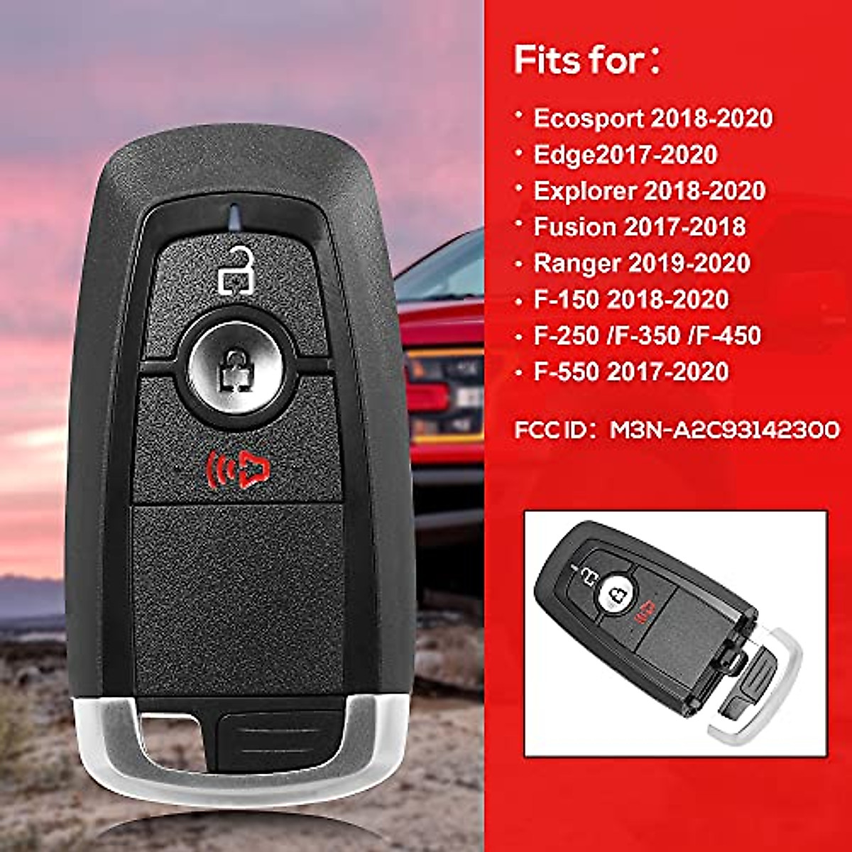VOFONO Fits for Keyless Entry Remote Control Replacement Key Proximity Fob Ford Ecosport 2018-2020/Edge 2017-2020/Explorer 2018-2020/ Fusion 2017-2018/Ranger 2019-2020/F-150 F-250 F-350 F-450 F-550