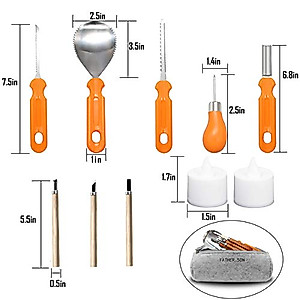 FATHER.SON 8PCS Halloween Pumpkin Carving Tools Kit & 2 LED Candles light & 100 Stencils Ebook & Instructions Packing With Stylish Pen Bags, Jack-O-Lanterns Professional DIY Stainless Steel Set