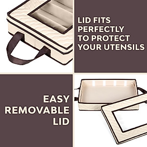 Flatware Storage Case - Tableware Utensil Chest - Durable 5 Compartment Silverware Container with Removable Lid and Easy to Carry Handles - Large Capacity Keeps Your Cutlery Organized and Protected