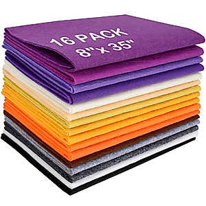 KaKaPops Fabric Felt Sheets 16 Pack 8"x35", Assorted Colors Craft Felt Squares for Crafts Sewing Patchwork DIY School Crafting Projects (16pcs Halloween Theme Colors)