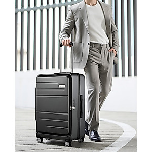 LUGGEX 26 Inch Luggage with Spinner Wheels, Expandable PC Hard Shell Checked Suitcase with Front Opening, Lightweight (Black, 26 Inch)