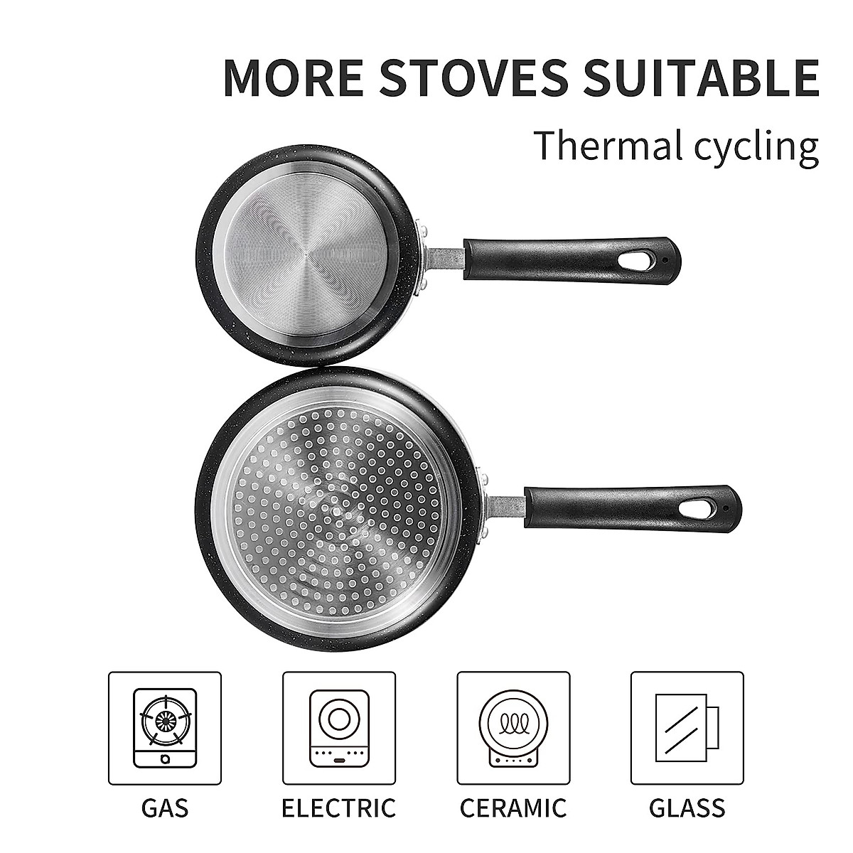 HooJay Nonstick Saucepan Set with Lid, Non Stick 1Qt & 2Qt Sauce Pan Set with Glass Lid Small Pot for Home Kitchen,Black