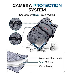 BAGSMART Camera Backpack, Expandable DSLR SLR Camera Bags for Photographers, Waterproof Photography Travel Backpack with 15.6" Laptop Compartment &Tripod Holder, Grey