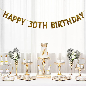 HAPPY 30TH BIRTHDAY Banner for 30th Birthday Party Decorations Pre-strung No Assembly Required Gold Glitter Paper Garlands Backdrops Letters Gold Betteryanzi