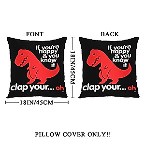 Vosach Dinosaur Outdoor Indoor Pillow Covers, Red Dino If You are Happy You Know It Home Decorative Throw Pillow Case Cushion Cover for Sofa/Bed/Patio/Garden/Balcony, 18x18 Inch, 2 Pcs