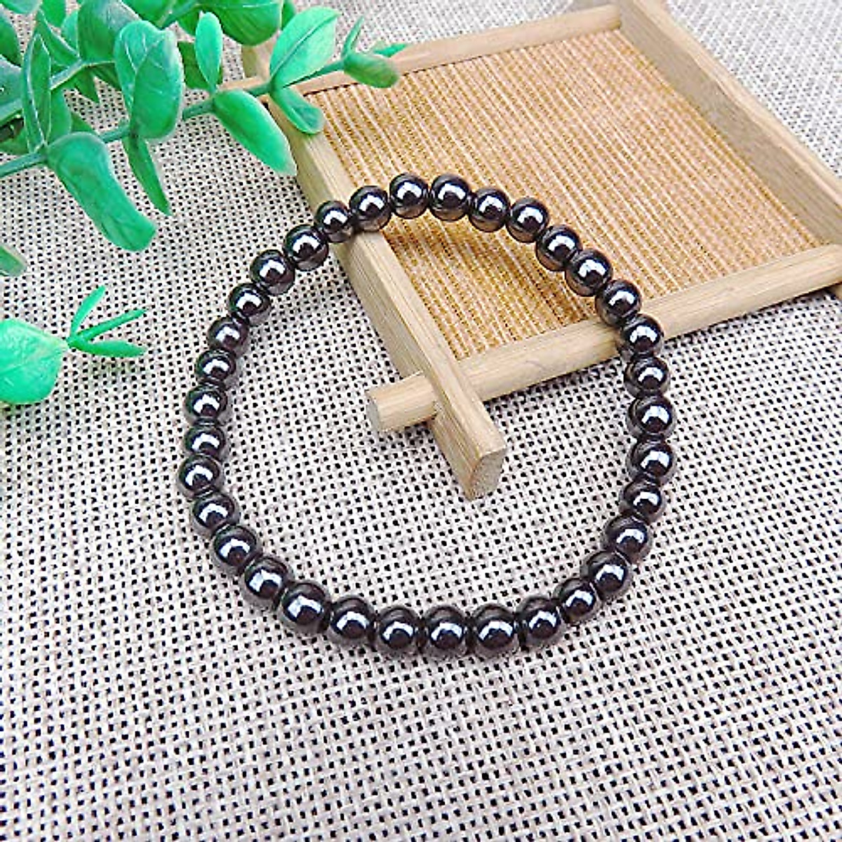 FORUBUS Black Obsidian Hematite Stretch Bracelet, Stacking Hematite Beaded Bracelet for Women Men Jewelry