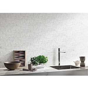 Simple Tile - DIY Peel and Stick Genuine Marble Mosaic Tile for Kitchen and Bathroom Backsplash, Carrara White 2"X4" Big Brick Deep Belveled, 12"X12"X1/4", Polished (Sample 12"X4")
