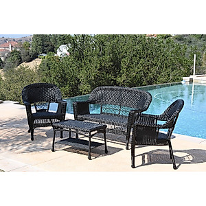 Jeco 4 Piece Wicker Conversation Set, Black