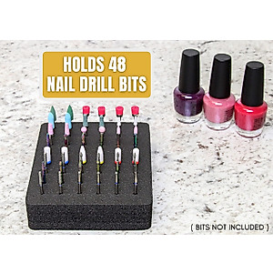 Polar Whale 2 Nail Drill Bit Holders Organizer Stand Durable Black Foam Washable Waterproof Storage Container Tray for Professional or Home Use Bathroom Bedroom Vanity Salon Each Holds up to 48 Bits