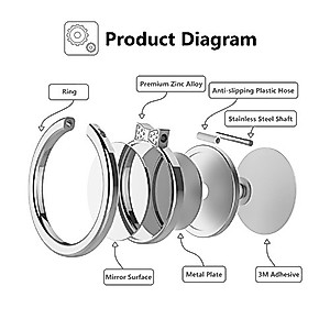 VASIVO Mirror Phone Ring Holder, 360° Swivel Ring Holder Finger Holder Holder for iPhone 7/7 Plus, Galaxy S8/S8 Plus and Other Smartphones (Silver)