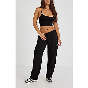 Waitfairy Womens Cargo Sweatpants Casual Baggy High Waisted Joggers Pants Fleece Sweat Pants with Pocket Black M