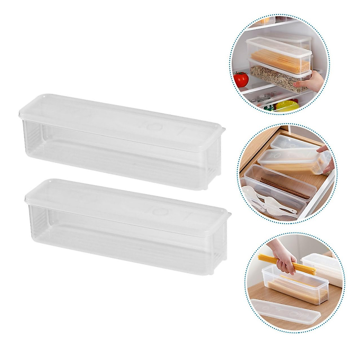 KICHOUSE 2Pcs Airtight Rectangular Pasta Noodle Storage Boxes Sealed Grains Canisters for Pantry and Refrigerator Organization for Spaghetti and Food Storage