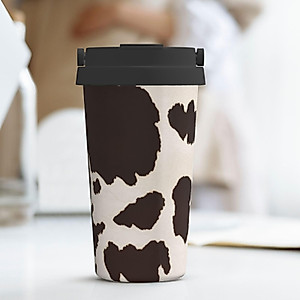Insulated Coffee Mug Cow Fur Print 17oz Double Wall Vacuum Stainless Steel Tumbler With Leak-Proof Lid And Handle, Cute Travel Thermos Mug For Cold Hot Drinks