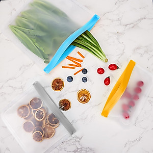 Moretoes Reusable Bags, 12 Pack Food Storage Bags Silicone Bags Reusable Storage, 3 Gallon Bags, 5 Reusable Sandwich Bags, 4 Snack Bags