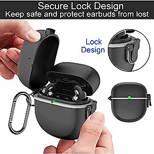 ULITIQ Locking Case Compatible with Bose QuietComfort Earbuds II, Bose QuietComfort Earbuds II Case with Lock, Keychain and Strap/Lanyard, Cool Bose QuietComfort II Case Cover for Women Men, (Black)
