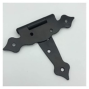 Garden Gate Hinges,Tee Shed Hinge, 2pcs Black T-Shaped Heavy Duty Door Hinges, Flower-Shaped Decorative Strap Hinges Barn Door Wooden Fence Gate Hinges with Screws