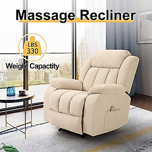 HOMHUM Massage Recliner Chair Fabric Heated Ergonomic Lounge Chair for Living Room Overstuffed Reclining Chair Single Sofa, Remote Control, Beige