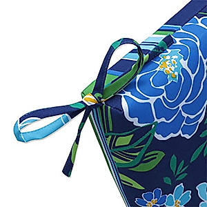 Pillow Perfect Outdoor/Indoor Spring Bling Blue/Sea Island Stripe Square Corner Chair Cushion, 2 Piece Assortment