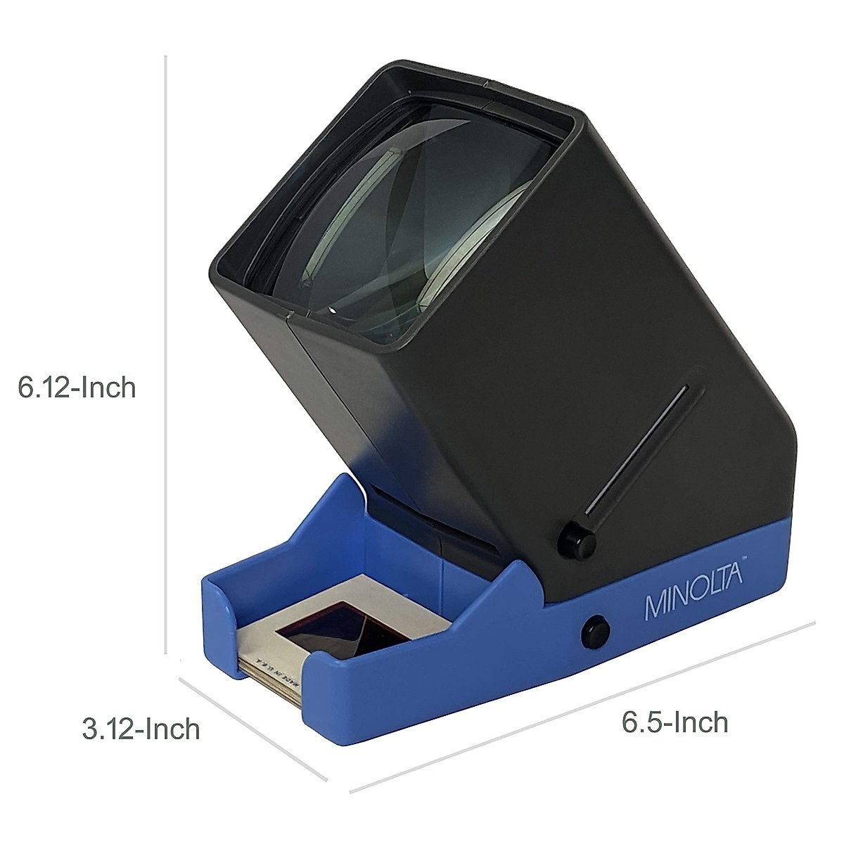MINOLTA 35mm Desk Top Portable LED Slide and Negative Viewer Luminated 3X Magnify – for 2"x2" Slides & Positive Negatives - Worldwide AC Adapter & Plugs, Battery Operation & Cloth