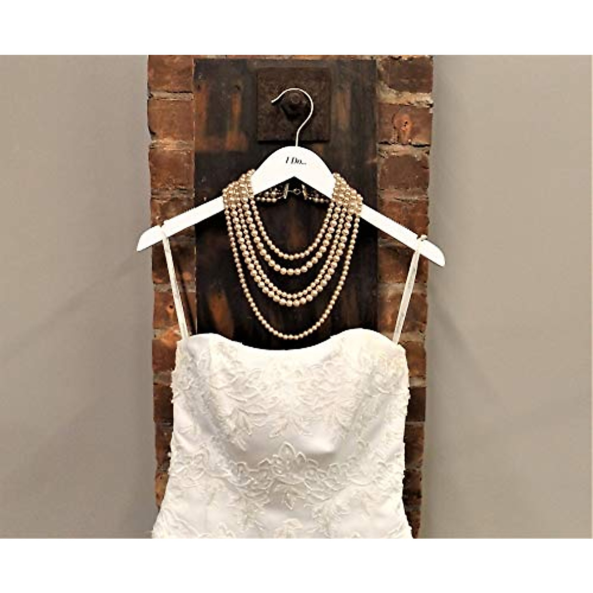 NAHANCO IDO20117 Bridal Hanger Set, White Wooden Hangers Imprinted with I Do and I Do Too, 17” (2 Piece Set)