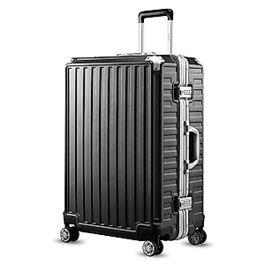 LUGGEX 26 Inch Luggage with Aluminum Frame, 72L Polycarbonate Zipperless Checked Luggage, Black Hard Shell Suitcase 4 Metal Corner