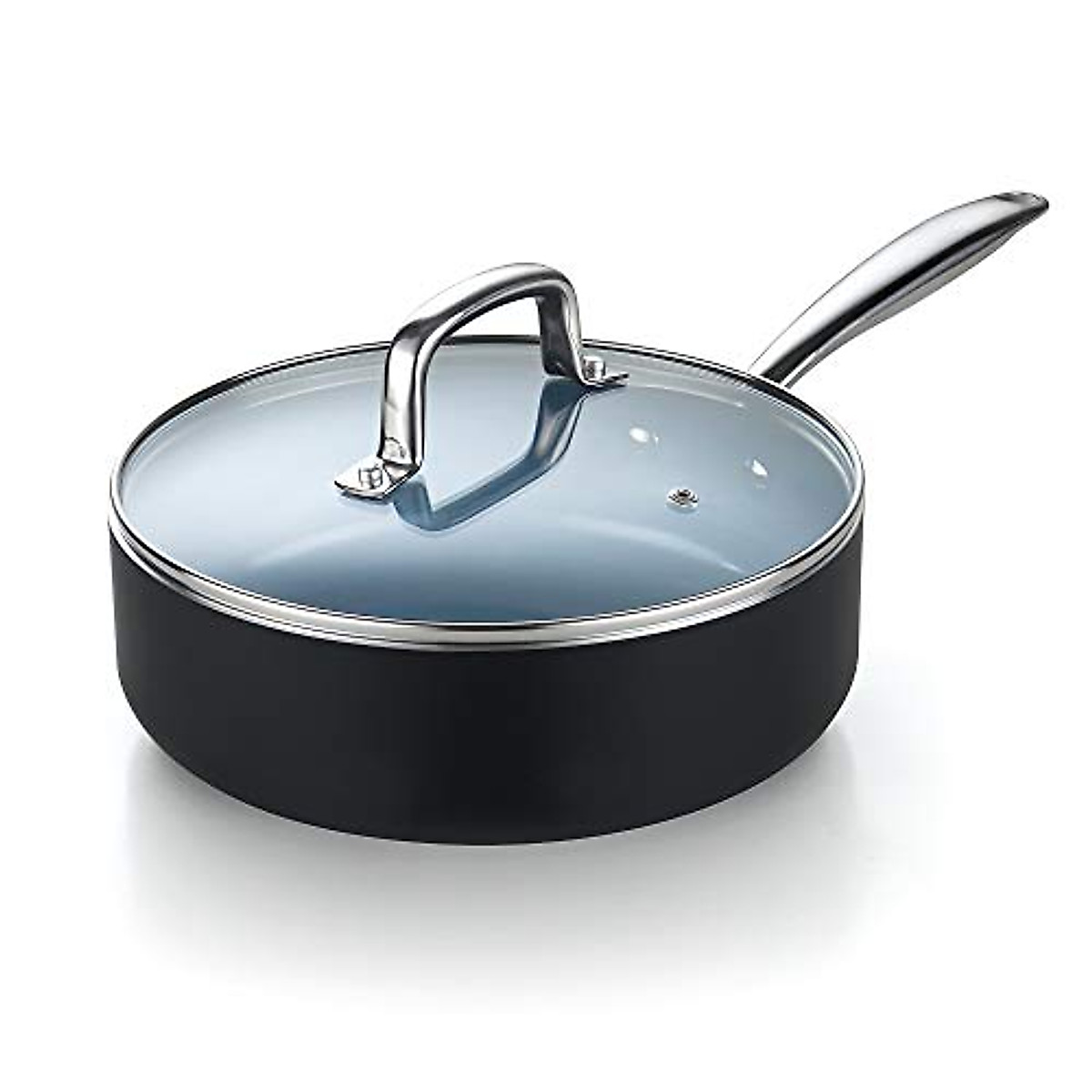 Cook N Home 02690 Ceramic Nonstick Coating Deep Saute Fry Pan with Lid 3.5-Qt, Grey