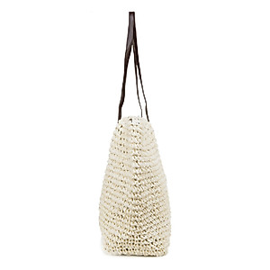 ilishop Women's Classic Woven Straw Tote Summer Beach Weaving Handbag Shoulder Bag (White)