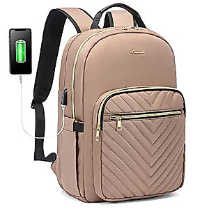 LOVEVOOK Laptop Backpack for Women 17.3 inch,Cute Womens Travel Backpack Purse,Professional Laptop Computer Bag,Waterproof Work Business College Teacher Bags Carry on Backpack with USB Port,Brown