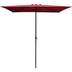 LAUREL CANYON Rectangular Patio Umbrella Market Table Umbrellas Outdoor Umbrella with Push Button Tilt and Crank for Lawn, Garden, Deck, Backyard & Pool, 6.5 x 10ft, Red
