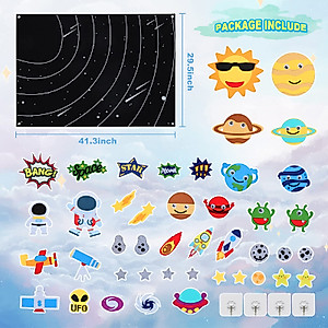 HomeMall 43Pcs Outer Space Felt Board Story Set, 3.5 Ft Toddlers Kids Solar System Universe Learning Storytelling Flannel Board, Rocket Astronaut Planets Galaxy Play Kit with for Boys Girls