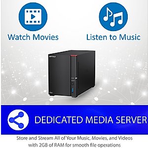 BUFFALO LinkStation 720 4TB 2-Bay Home Office Private Cloud Data Storage with Hard Drives Included/Computer Network Attached Storage/NAS Storage/Network Storage/Media Server/File Server