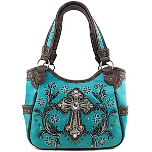 Zelris Western Cross Daisy Flower Women Conceal Carry Tote Handbag Purse (Turquoise Blue)