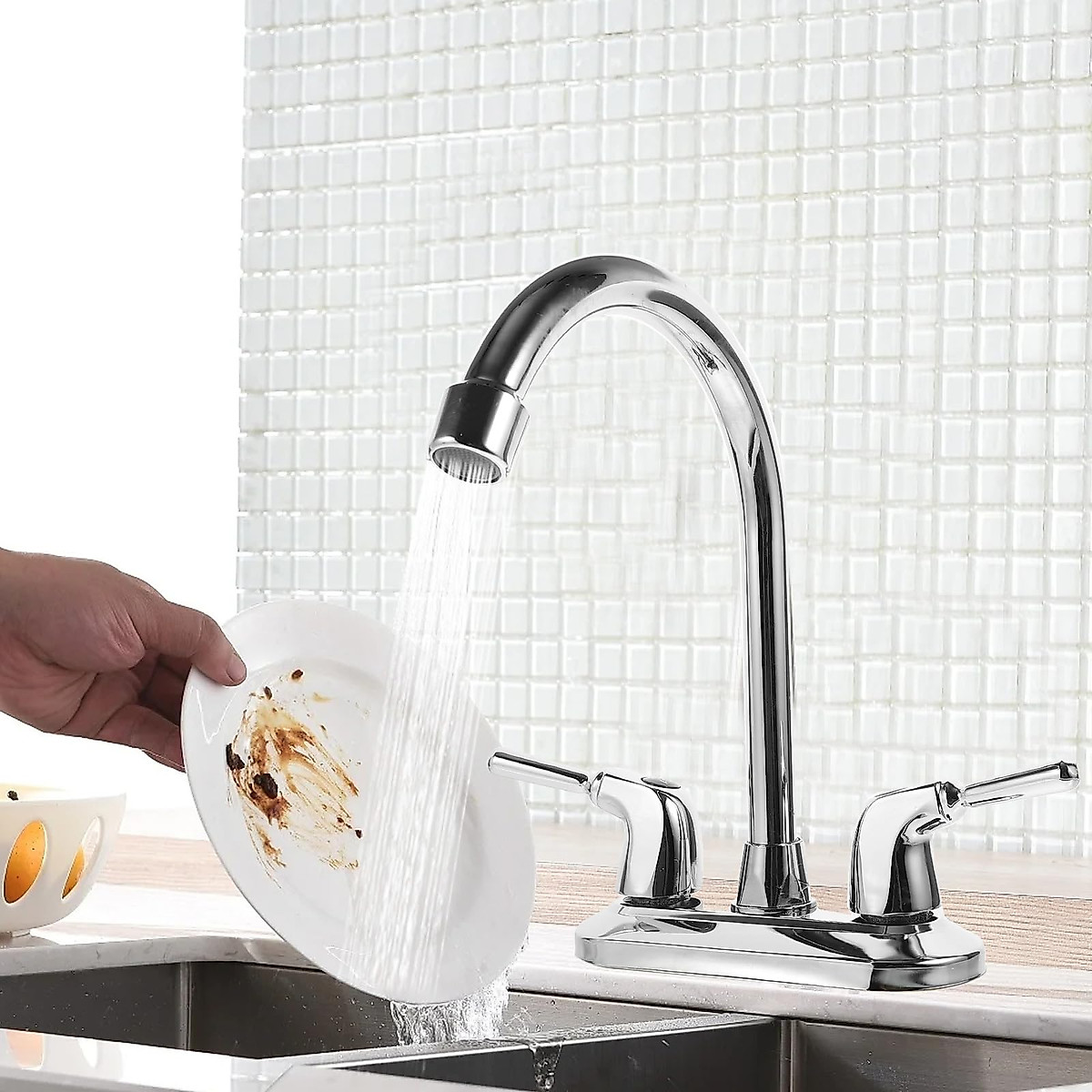 Veemoon Kitchen Faucet, Double Switch Faucet, Stainless Steel Kitchen Tap Water Faucet Hot and Cold Faucet Household Faucet Sink to Rotate Copper Core