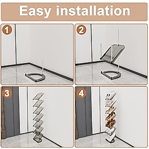 XIOUHM Elegant Shoe Rack 7 Tier Vertical Shoe Storage Organizer Holder Space Saving Free Standing Luxurious Narrow Shoe Shelf for Closet Garage Entryway and Front Door Entrance (Transparent Black)