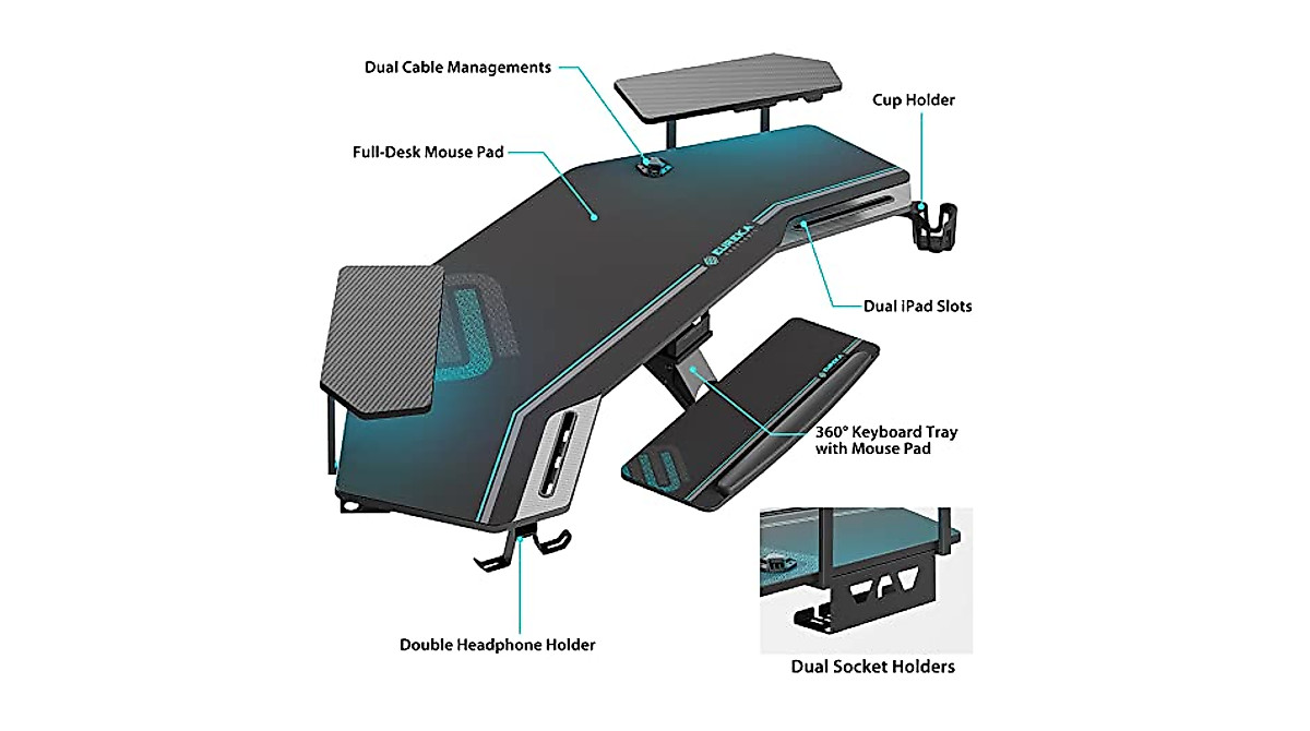 EUREKA ERGONOMIC Gaming Desk with LED Lights